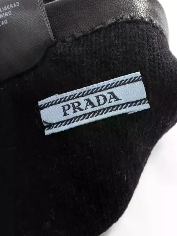 Prada Studded Leather Gloves With Enamelled Triangle Logo Plate