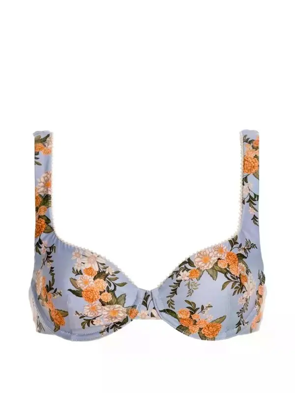 Agua Bendita Hacienda Valle Floral-embroidered Bikini Top - Blue