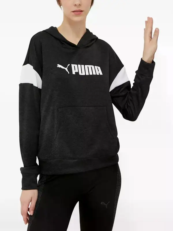 PUMA Logo Print Panelled Hoodie - Black