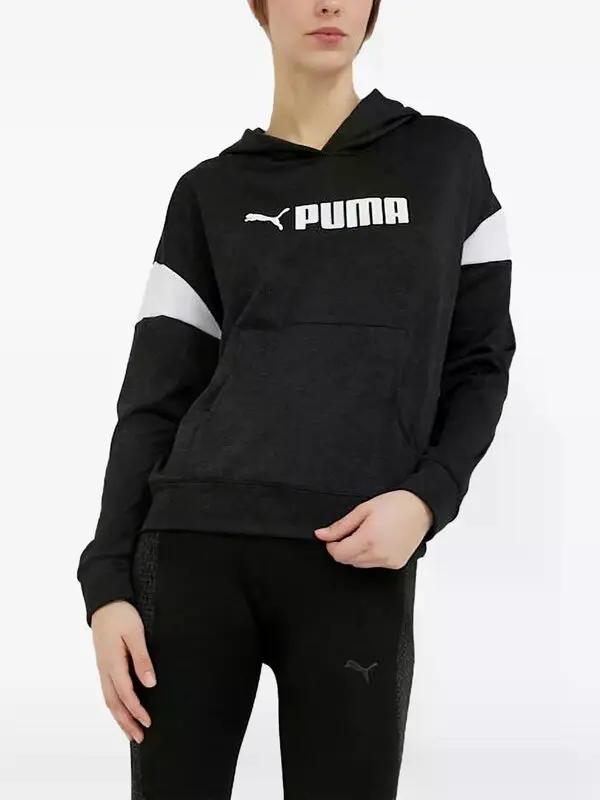 PUMA Logo Print Panelled Hoodie - Grey