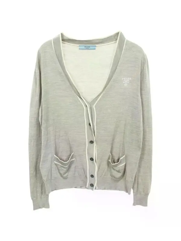 Prada Logo Detail V-neck Cardigan - Grey