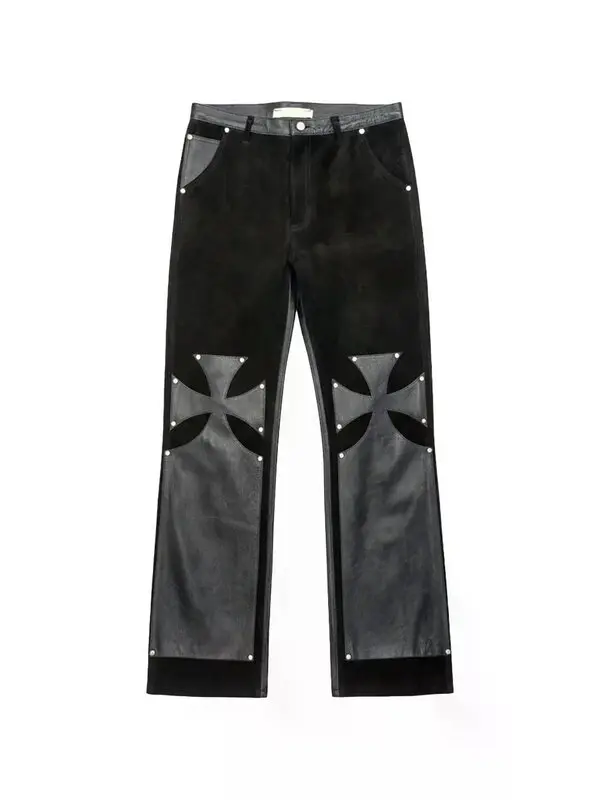 SEKRIT Chopper Cross-patch Leather Trousers - Black