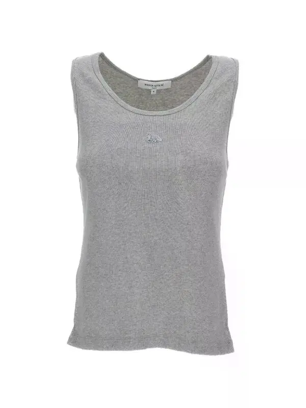 Maison Kitsuné Ribbed Knit Logo Patch Sleeveless Top - Grey