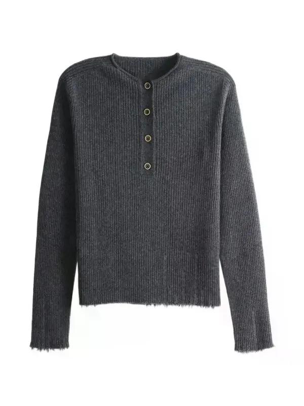 UMA WANG Ribbed Knit Distressed Henley