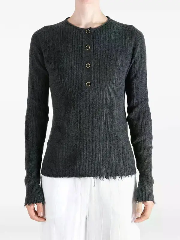 UMA WANG Ribbed Knit Distressed Henley