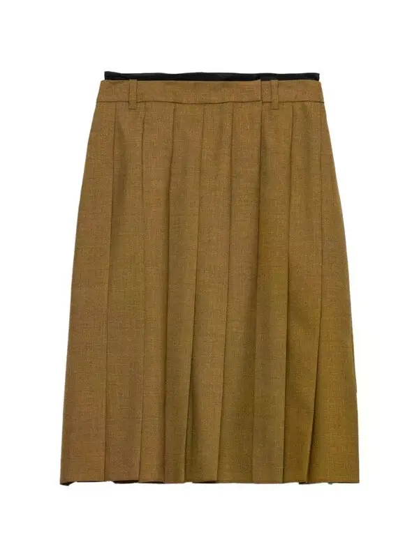 Prada Hopsack Pleated Midi Skirt - Brown