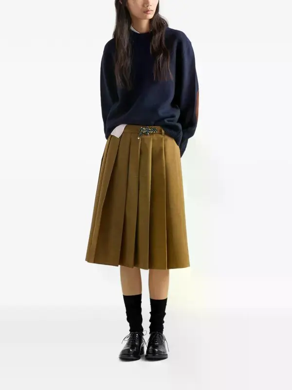 Prada Hopsack Pleated Midi Skirt