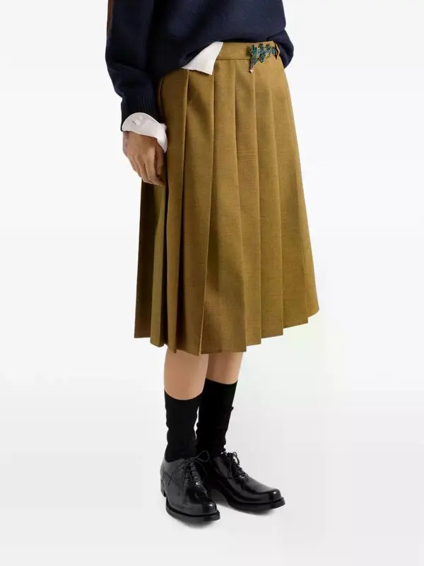 Prada Hopsack Pleated Midi Skirt