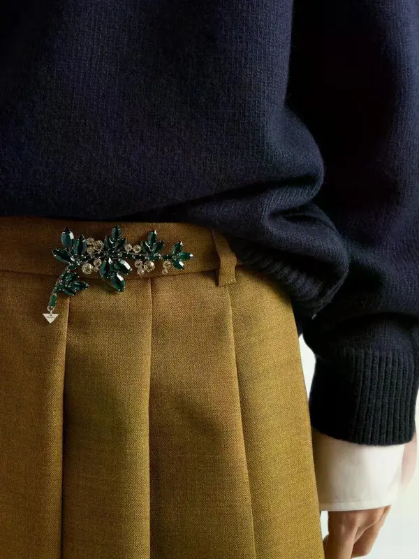 Prada Hopsack Pleated Midi Skirt