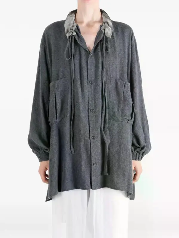 Y’s Drawstring-collar Oversized Shirt - Grey