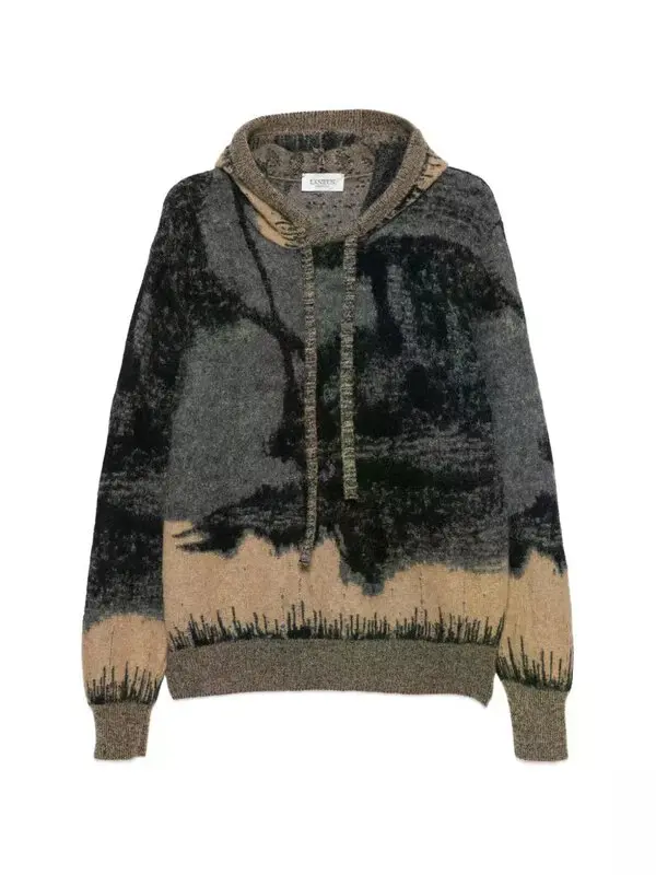 LANEUS Abstract-pattern Knitted Hoodie - Grey