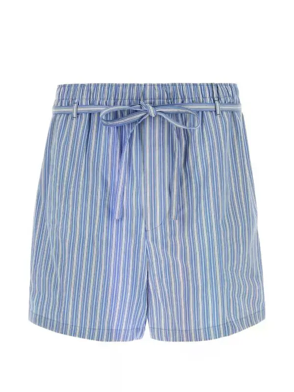 Saint Laurent Striped Embroidered Cotton Shorts - Blue