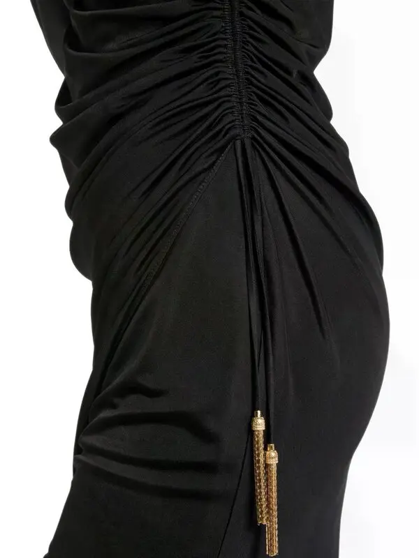 Balmain Draped Wrap-style Dress With Gold-tone Chain Tassel