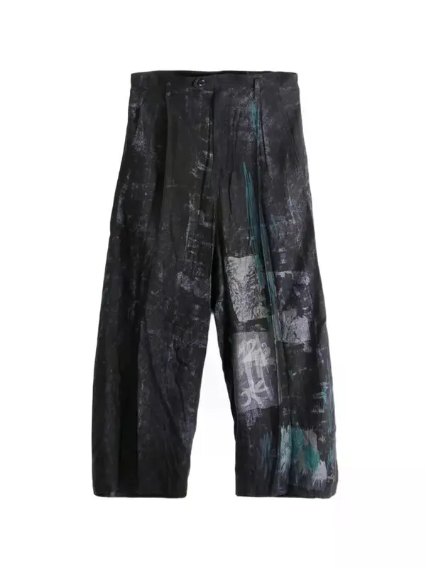 Y’s Graphic Print Pleated Wide Leg Trousers