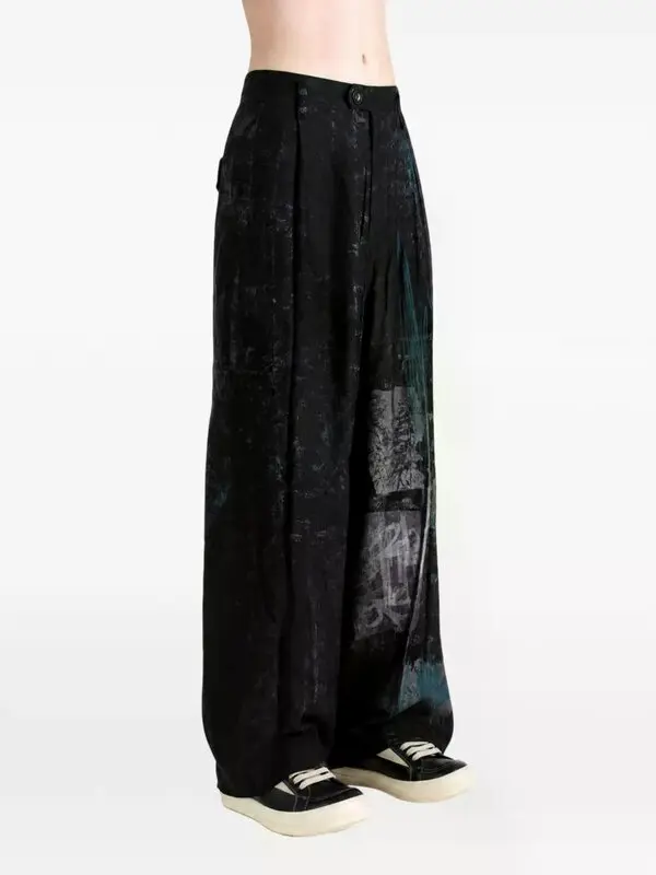 Y’s Graphic Print Pleated Wide Leg Trousers