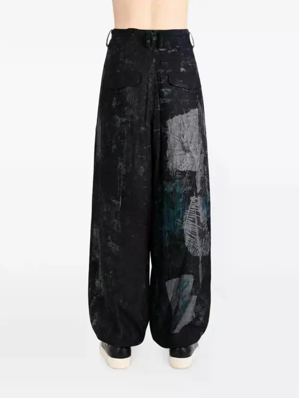 Y’s Graphic Print Pleated Wide Leg Trousers