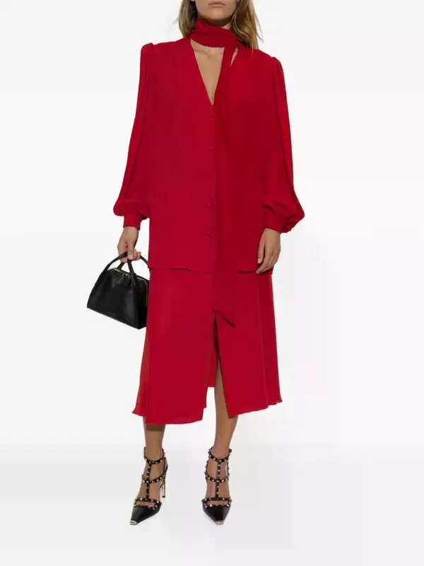Valentino Garavani Pussy-bow Puff-sleeve Shirt - Red