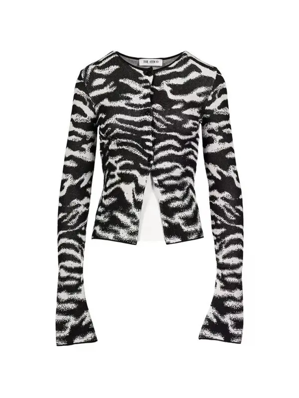 Attico Zebra-jacquard Button-up Cardigan - Black