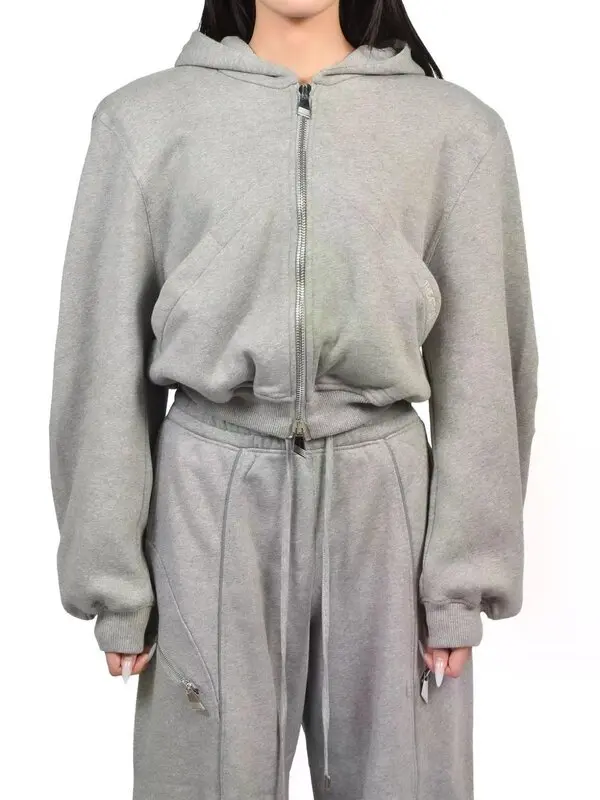 Attico Logo Embroidered Zip Hoodie - Grey