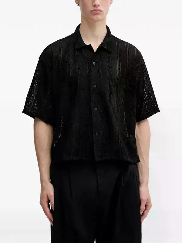 BEAMS Open-knit Striped Shirt - Black
