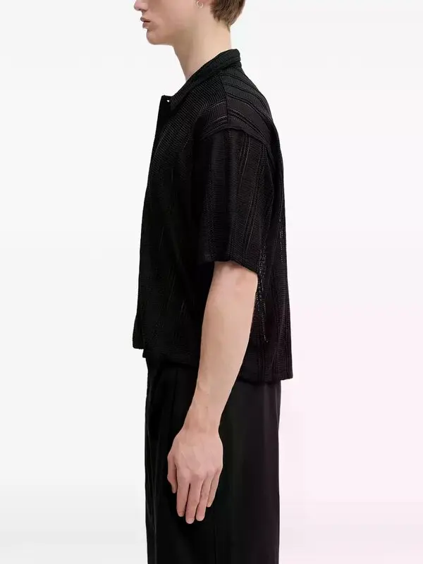 BEAMS Open-knit Striped Shirt