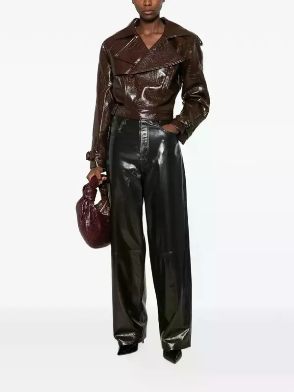 TWENTY FOURHAITCH Croc-effect Biker Jacket - Brown