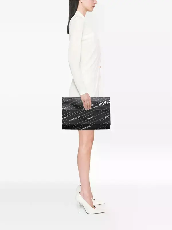 Balenciaga Allover Logo Shopper Tote Bag - Black