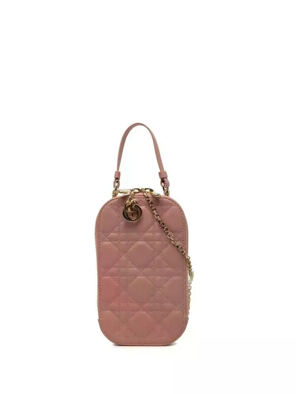 Dior 2023 Lambskin Cannage Lady Call In Phone Holder Satchel - Pink