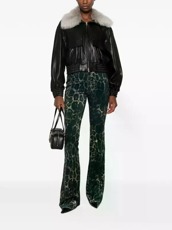 Just Cavalli Leopard-print Velvet-effect Flared Trousers