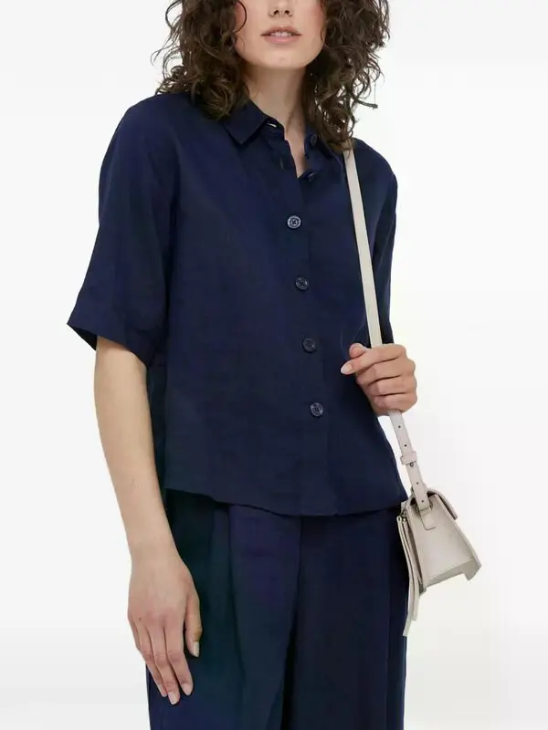 BENETTON Navy Buttoned Short Sleeve Shirt - Blue