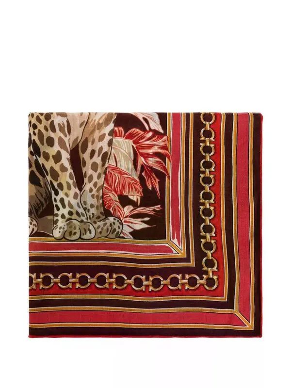 FERRAGAMO Animal-print Gancini-chain Scarf - Brown