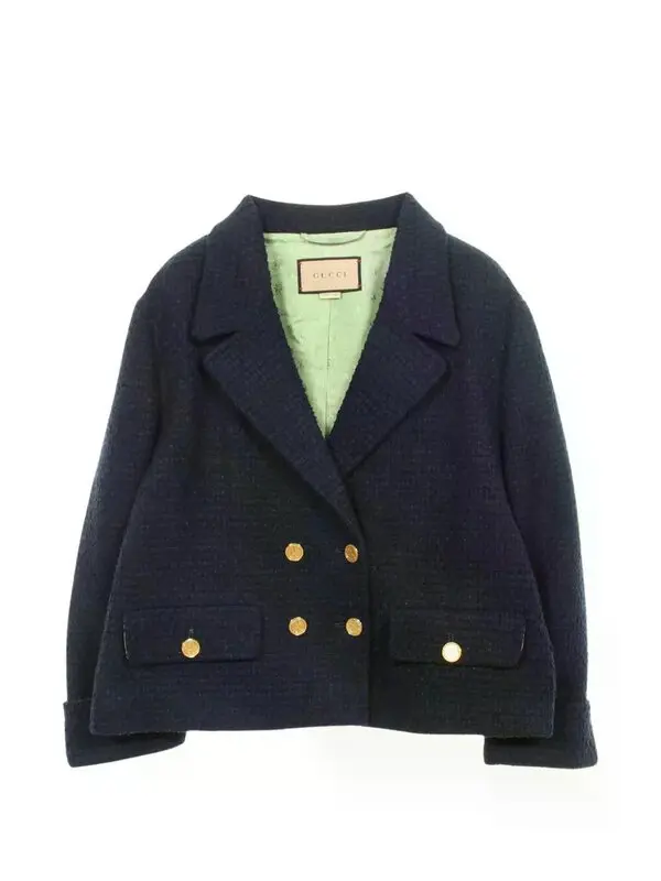 Gucci 2010s Double-breasted Tweed Jacket With Floral Sequin Embroidery - Blue