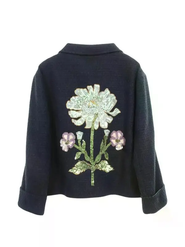Gucci 2010s Double-breasted Tweed Jacket With Floral Sequin Embroidery