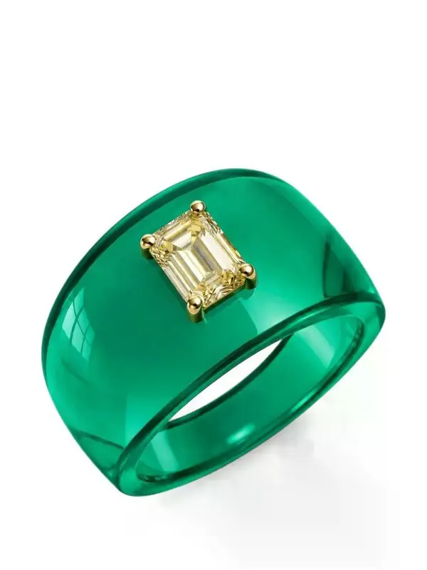 SOLO FOR DIAMONDS Radiant-cut Diamond Chunky Ring - Green
