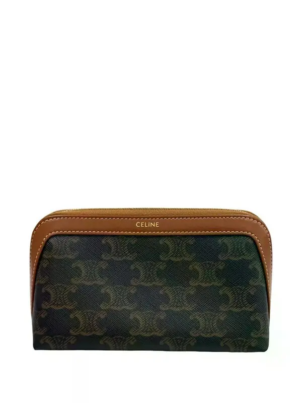 Celine Triomphe Coated Canvas And Calfskin Cosmetic Pouch - Brown