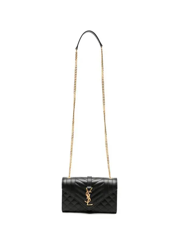 Saint Laurent Envelope Quilted Leather Crossbody Bag - Black