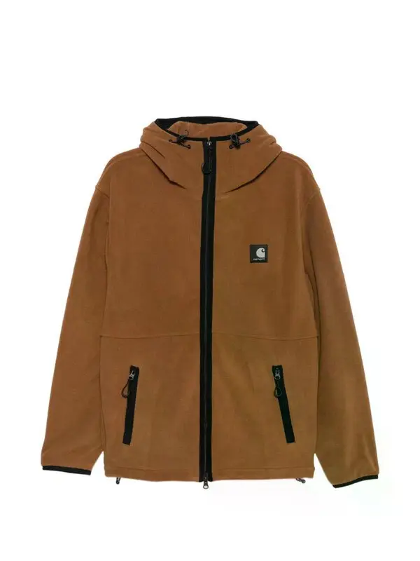 Carhartt Work In Progress Logo-patch Fleece Hooded Jacket - Brown