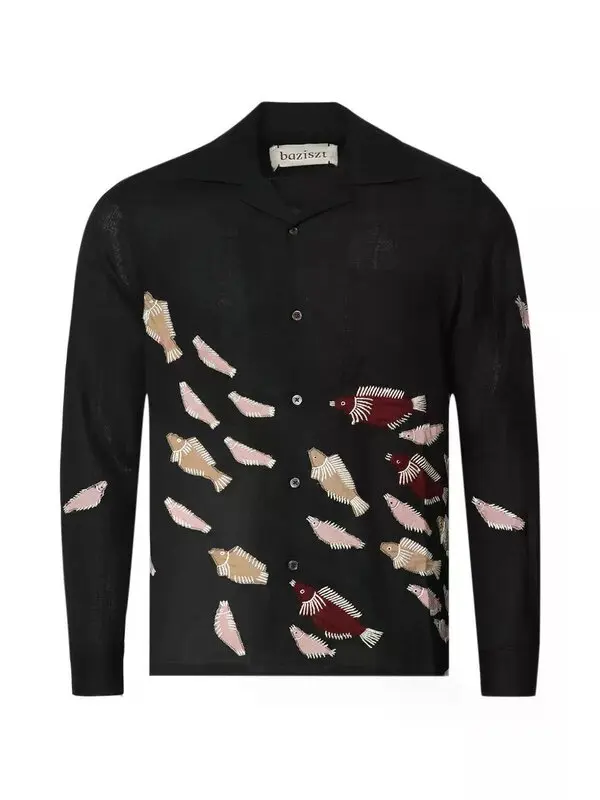 BAZISZT Marine Fish-appliqué Shirt - Black