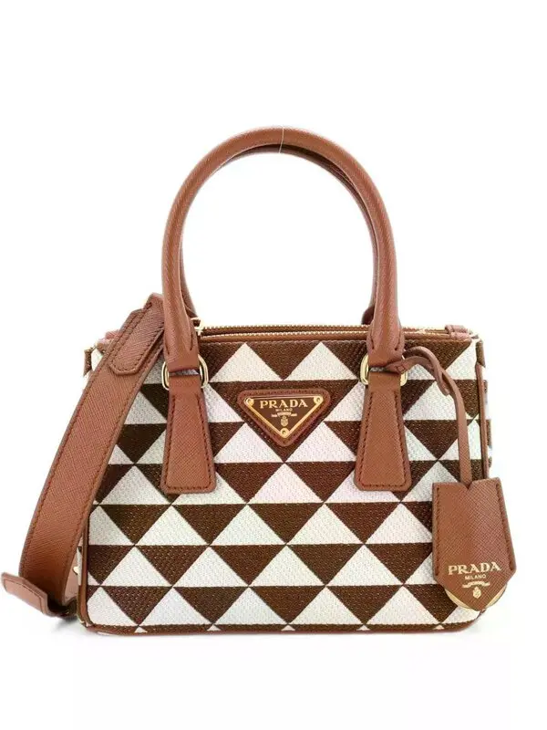 Prada Galleria Double Zip Printed Fabric Mini Tote Bag - Brown