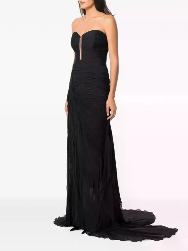 NORINA ST Ruched Strapless Gown With Side Slit