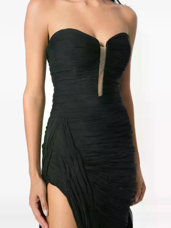 NORINA ST Ruched Strapless Gown With Side Slit