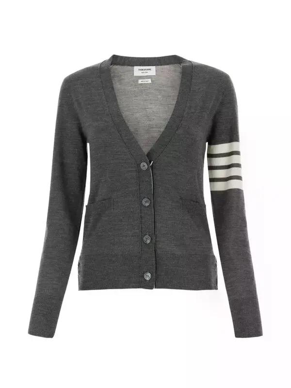 Thom Browne Merino-wool 4-bar Relaxed-fit V-neck Cardigan - Grey