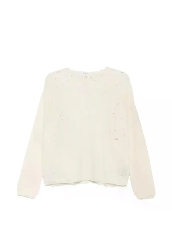 SECOND / LAYER Distressed Waffle-knit Sweater - Neutrals