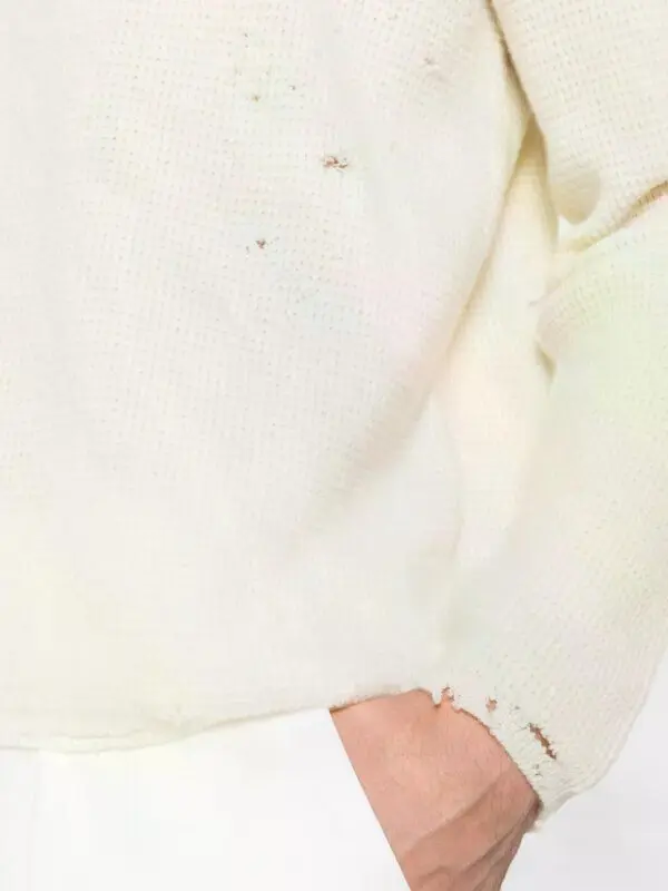 SECOND / LAYER Distressed Waffle-knit Sweater