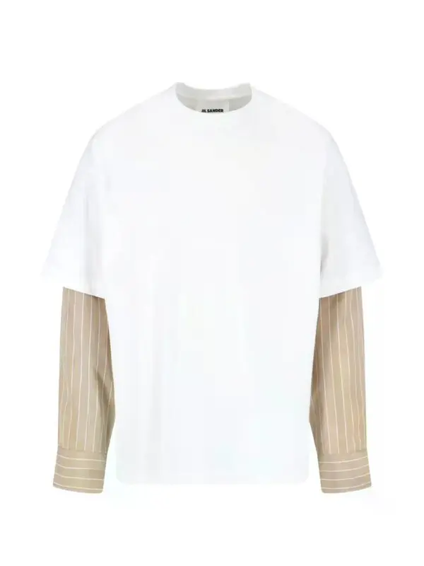 JIL SANDER Layered Striped-sleeve T-shirt - White