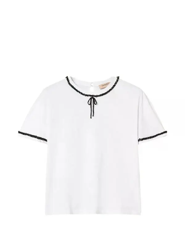TWINSET Cotton Jersey T-shirt With Contrasting Trim And Bow Detail