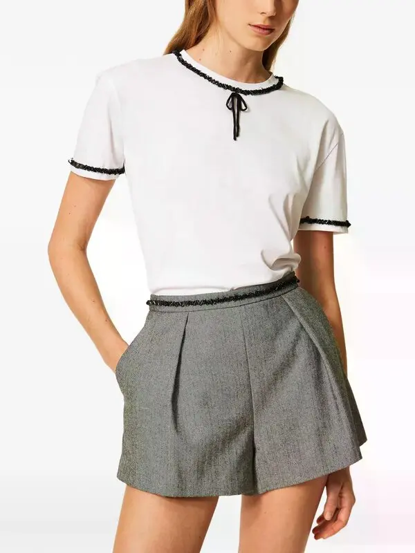 TWINSET Cotton Jersey T-shirt With Contrasting Trim And Bow Detail