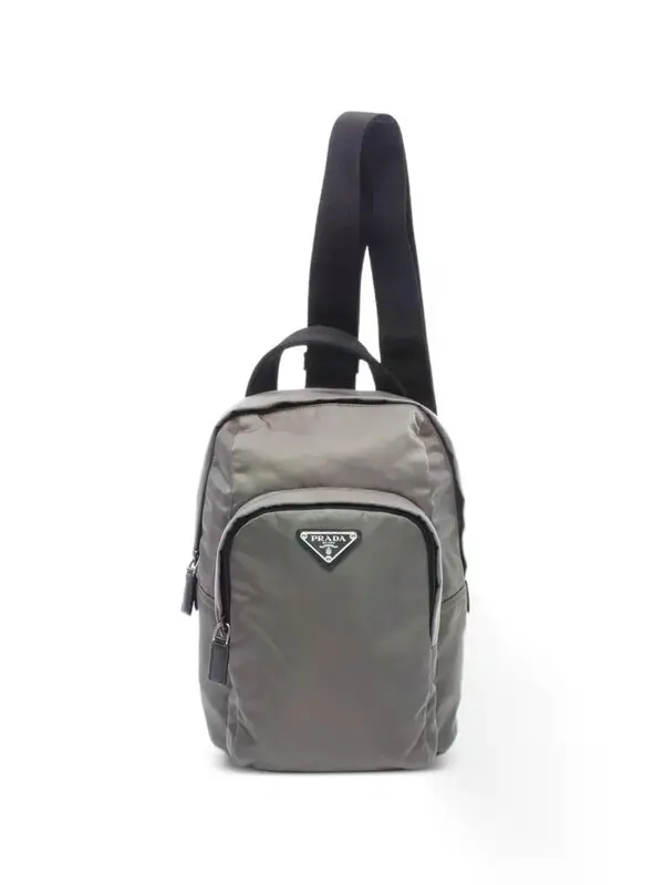 Prada Triangle Logo Crossbody Bag - Grey