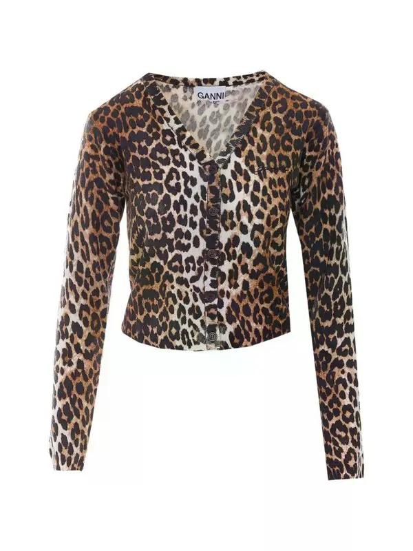 GANNI Leopard-pattern V-neck Cardigan