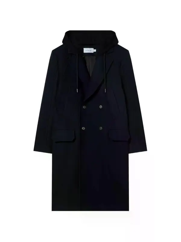 Off-White Wool Varsity Hooded Double-breasted Coat